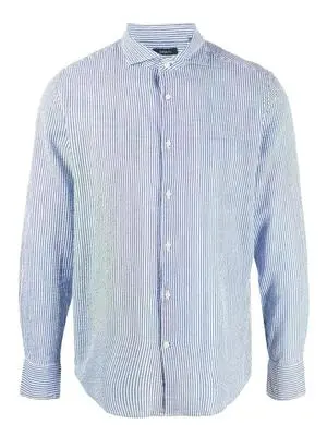 DEPERLU Button-up Striped Cotton Shirt - Blue