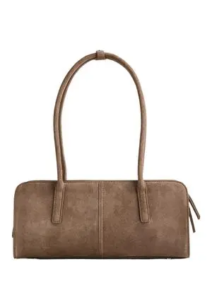 Quince Italian Suede East-west Shoulder Bag - Pebble