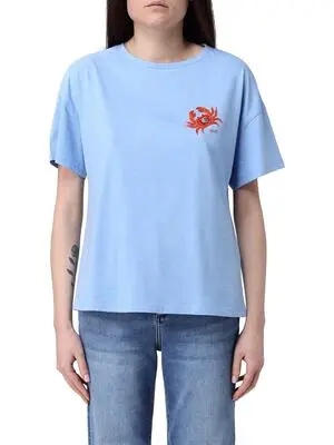 Liu Jo Cotton T-shirt With Embroidered Logo And Crystal Appliqu - Blue