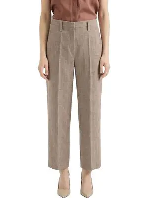 Brunello Cucinelli Prince Of Wales Check Linen Trousers - Brown