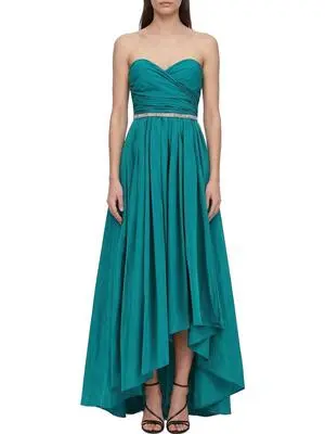 Pinko Pinko Strapless High-Low Gown With Embellished Belt Green