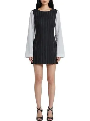 Our Legacy Pinstripe Mini Dress With Contrasting Sleeves - Grey