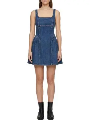 SELF-PORTRAIT Denim Fit & Flare Dress - Blue