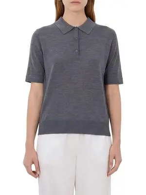 Loulou De Saison Loulou De Saison Cashmere Knit Polo Shirt Grey