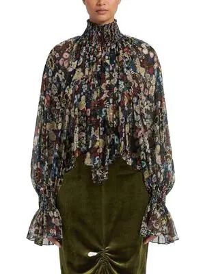 Khaite Floral Print High Neck Top - Black