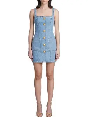 Balmain Denim Button-up Mini Dress - Navy