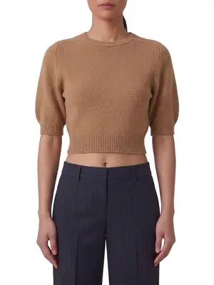 Khaite Cropped Puff Sleeve Sweater - Camel