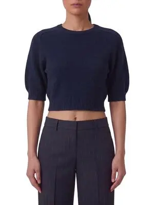 Khaite Cropped Puff Sleeve Sweater - Navy