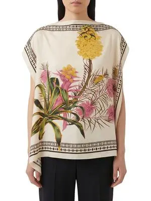 Blumarine Floral Print Asymmetrical Top - Black