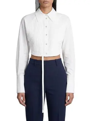 Blumarine Cropped Shirt With Pintuck Detailing - White