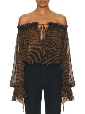 Blumarine Off-the-shoulder Zebra Print Blouse - Multicolor