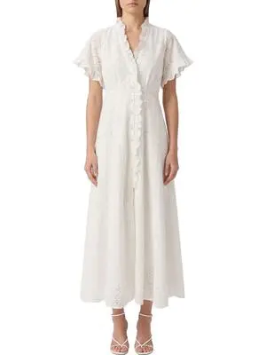 Alberta Ferretti Eyelet Embroidered Midi Dress - White