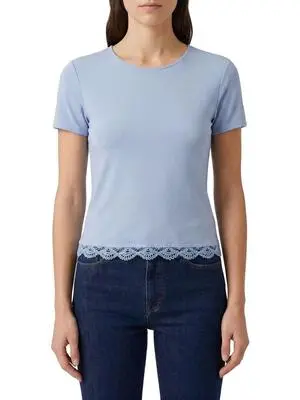 Magda Butrym T-shirt With Lace Trim - Blue