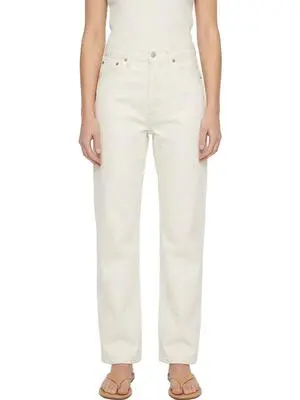 AGOLDE High Rise Straight Leg Jeans - Biscuit
