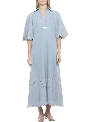 Zimmermann Embroidered Midi Dress - Gnawed Blue