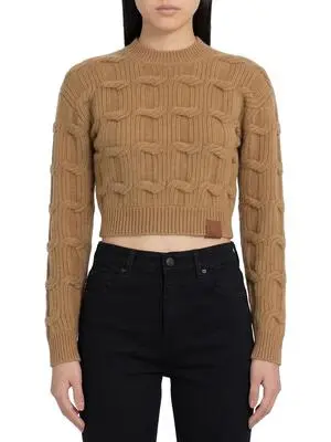 Stella McCartney Cropped Cable Knit Sweater - Camel