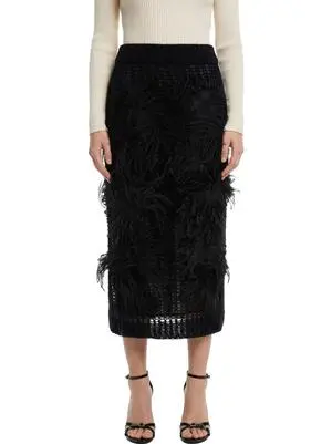 Attico Feather Embellished Midi Skirt - Black