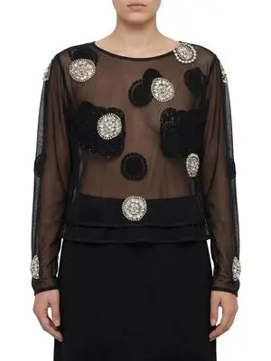 BODE Embellished Sheer Top - Black