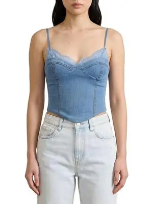 Ermanno Scervino Denim And Lace Corset Top - Blue