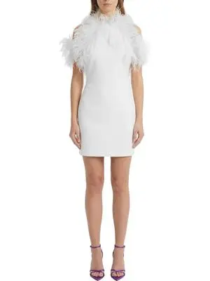 Attico Feather Embellished Mini Dress - White