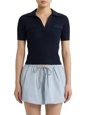 PATOU Patou Ribbed Knit Polo Shirt Blue