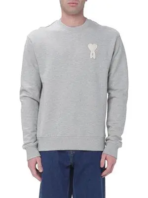 AMI Paris Cotton Crew-neck Sweatshirt With Logo Detail - Grey