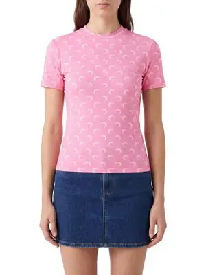 MARINE SERRE Marine Serre Crescent Moon Logo T-Shirt Pink