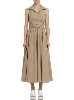 PATOU Patou Sleeveless Midi Dress With Lapel Collar Sand