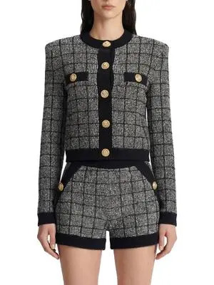 Balmain Bouclé Knit Cropped Jacket - Black