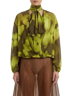 Blumarine Floral Print Blouse With Neck Tie - Green