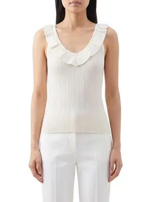 Blumarine Viscose Knit Top With Ruffle Detail - White