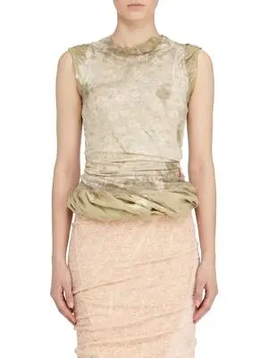 DIESEL® Floral Print Ruched Stretch Cotton Top - Green