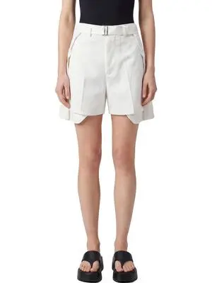 Sacai Wool And Cotton Belted Shorts - Beige