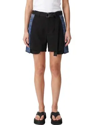 Sacai Wool And Cotton Belted Shorts - Black