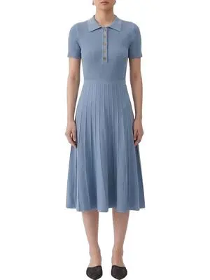 Michael Kors Ribbed Knit Pleated Midi Dress - Blue