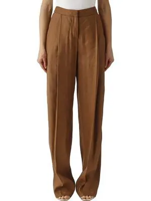 Elisabetta Franchi Linen Blend Palazzo Trousers - Brown