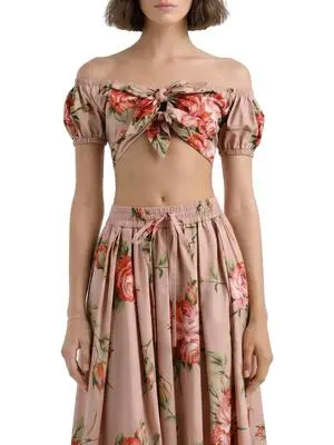 Dolce & Gabbana Dolce & Gabbana Floral Print Off-the-Shoulder Cropped Top Pink