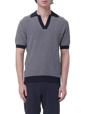 KANGRA Striped V-neck Knit Polo Shirt - Blue