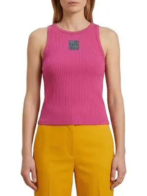 Marni Ribbed Tank Top With Graphic Detail - Fuchsia