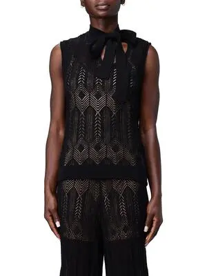 Liu Jo Sleeveless Cotton Blend Knit Top With Pussybow Collar - Black