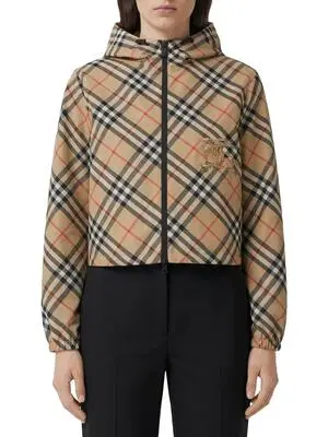 Burberry Burberry Cropped Check Jacket With Emblem Sand