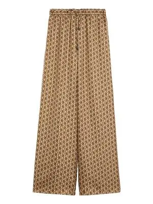 Max Mara Silk Printed Drawstring Trousers - Beige
