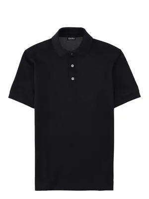 Zegna Polo In Cotone E Seta - Blue