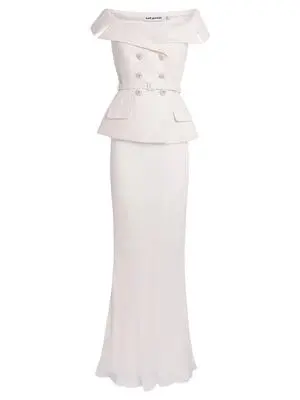 SELF-PORTRAIT Bouclé Double-breasted Maxi Dress - Ivory