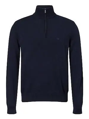 Emporio Armani Funnel-neck Embroidered-logo Cotton Jumper - Dark Navy