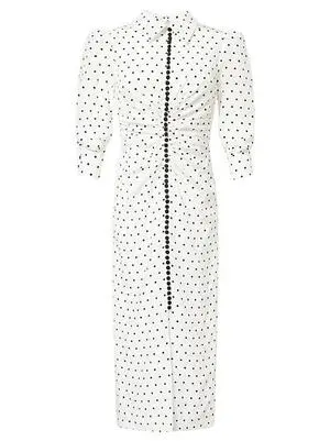 Carolina Herrera Polka Dot Silk Midi Shirt Dress - Ivory Multi