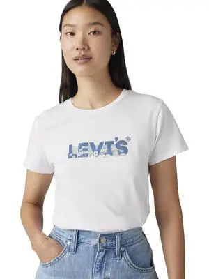 LEVI'S Perfect" Graphic Logo Crewneck T-shirt - Ocean Scene Hl Logo
