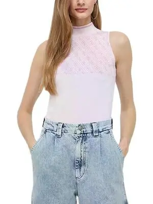 Guess Patterned Mock-neck Top - Pink