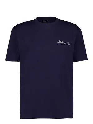 Balmain Marine Embroidered Signature T-shirt - Blue