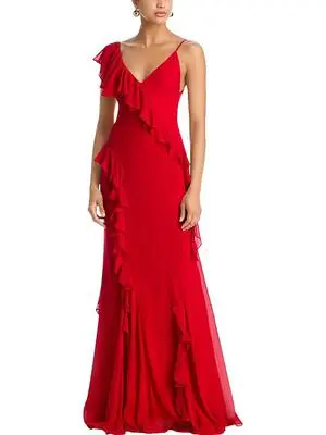 DE LA VALI Mayara Ruffle Maxi Dress - Ruby Red